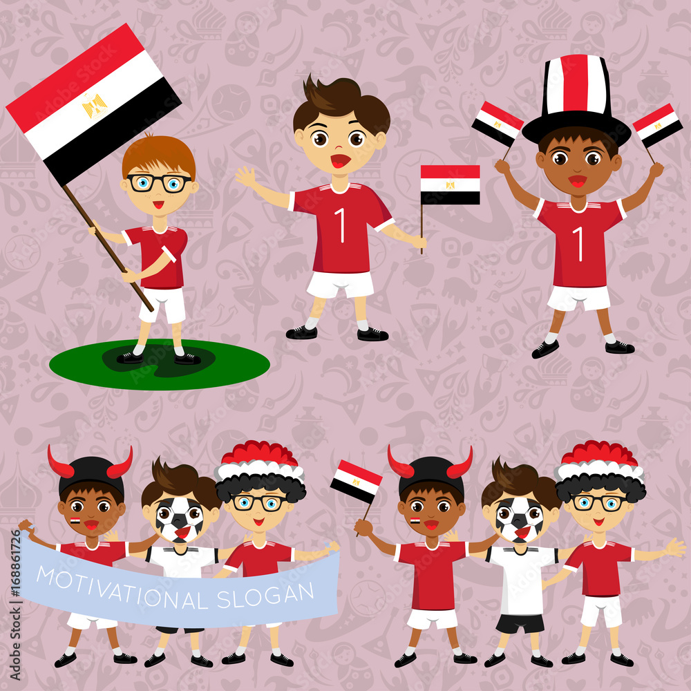 Set of boys with national flags of Egypt. Blanks for the day of the ...