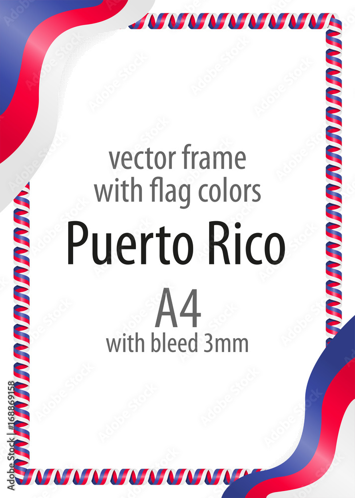 Frame and border of ribbon with the colors of the Puerto Rico flag ...