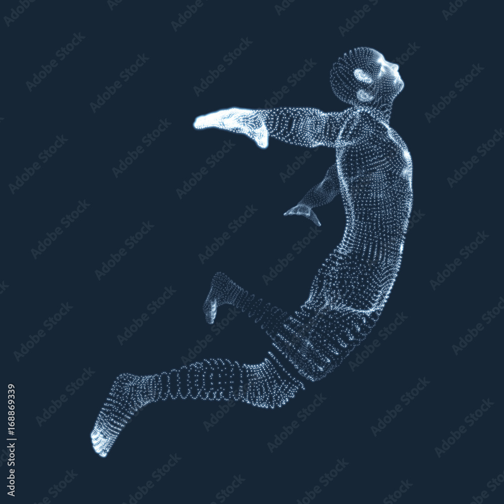 Jumping Man. Vector Graphics Composed of Particles. 3D Model of Man ...