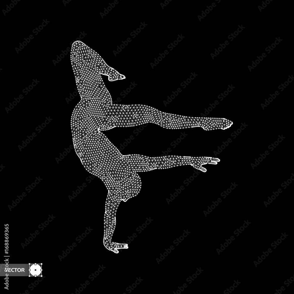Man is posing and dancing. A dancer performs acrobatic elements. 3d ...