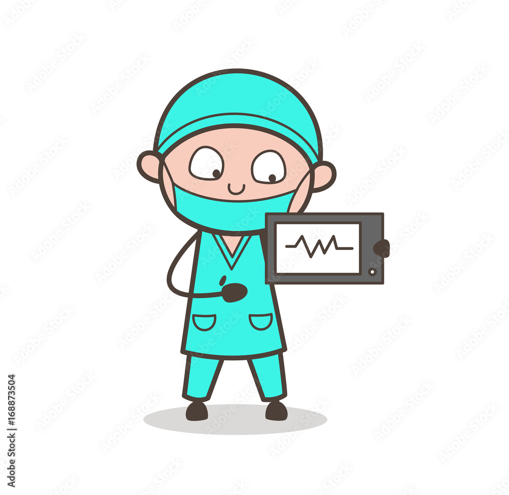 Cartoon Cardiologist Showing Heart Beat in Digital Panel Vector Stock ...