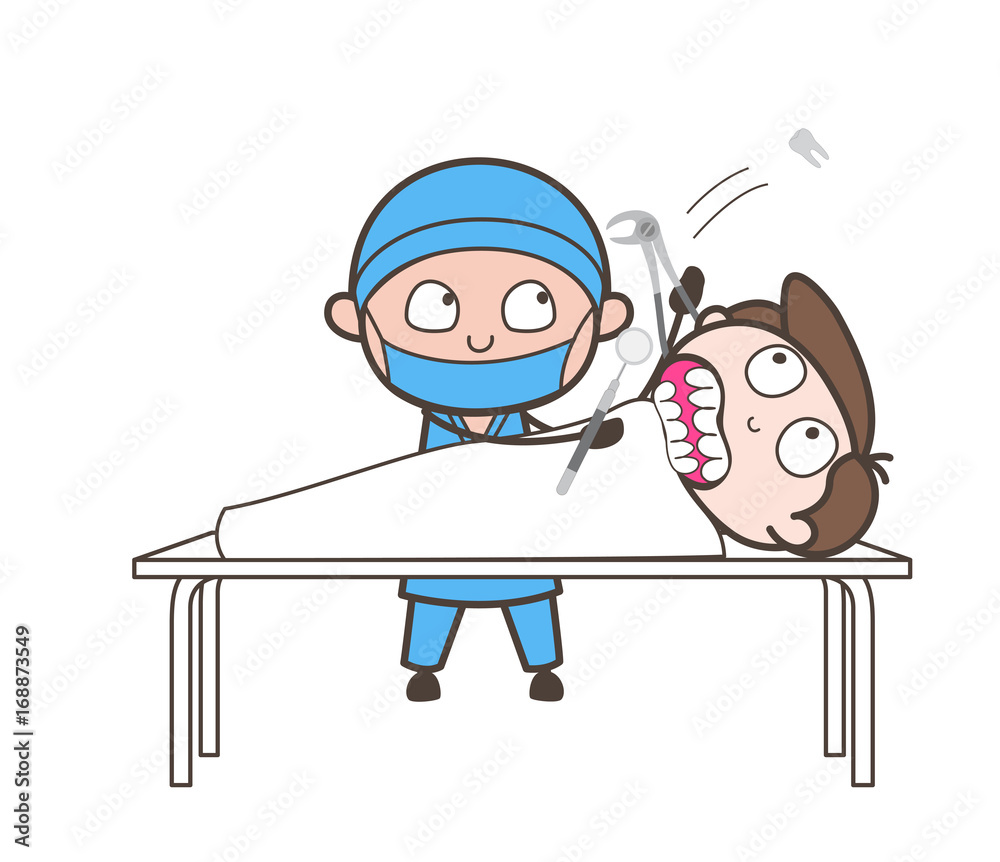 Cartoon Dentist Doing Tooth Extraction Vector Concept Stock Vector ...