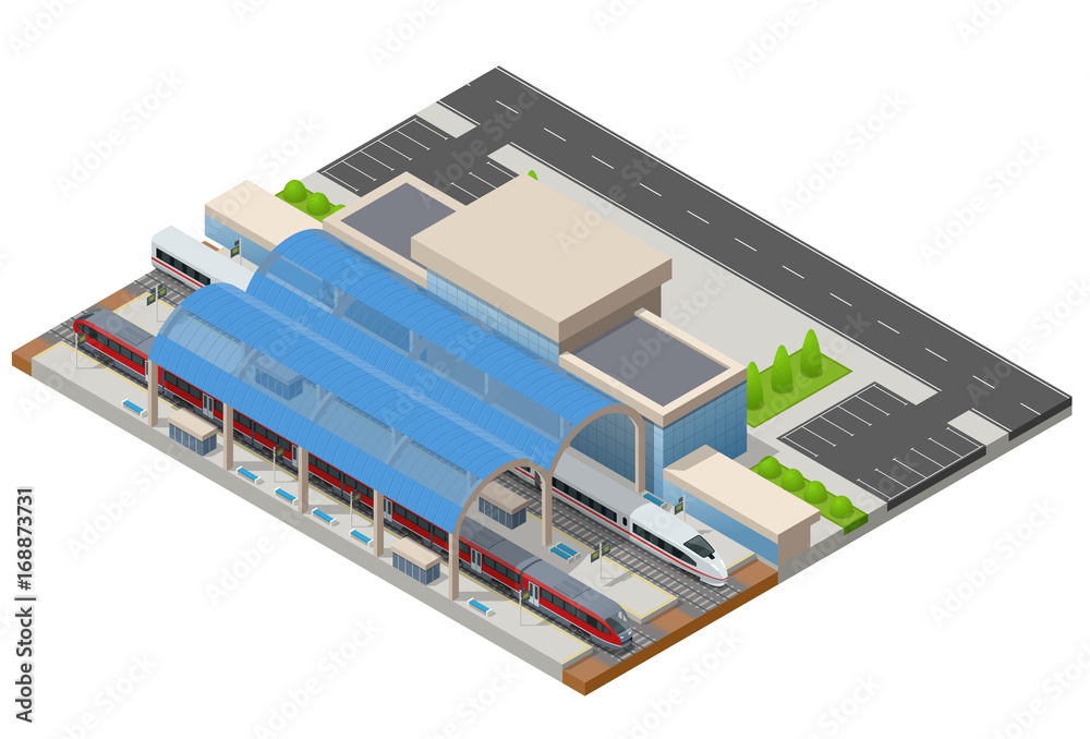 Vector isometric infographic element Railway Station Building Terminal ...