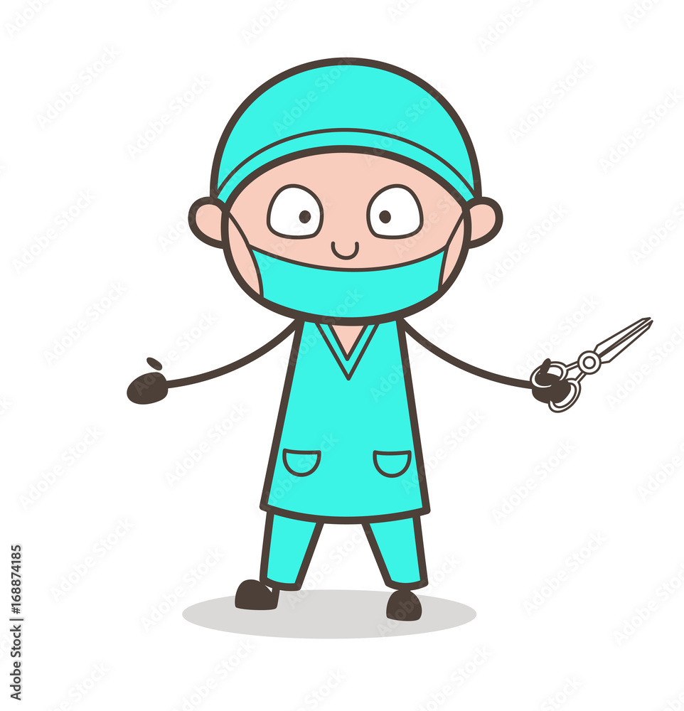 Cartoon Therapist Doctor with Scissors Vector Stock Vector | Adobe Stock
