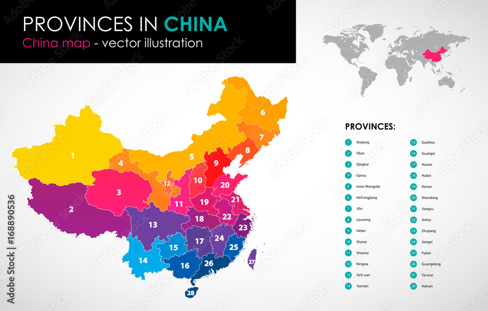 Vector map of China and provinces COLOR Stock Vector | Adobe Stock
