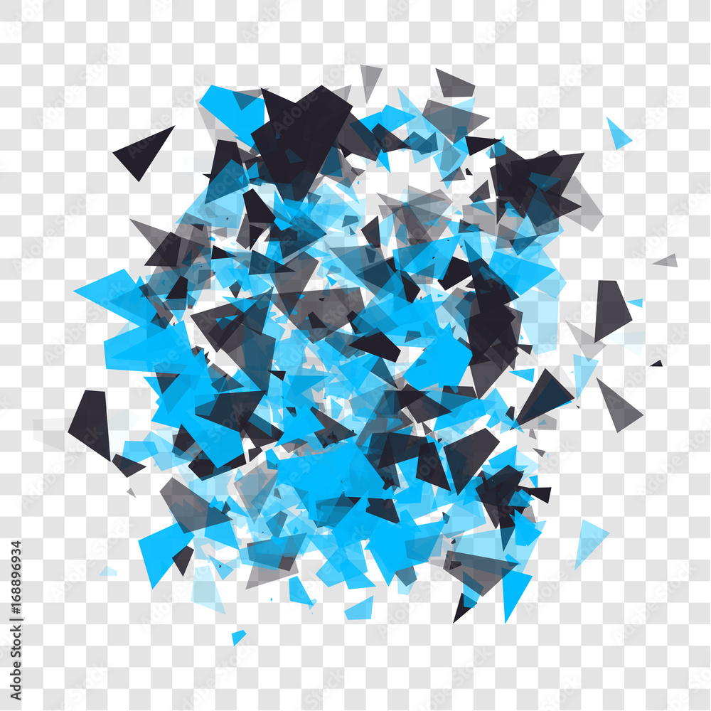 Abstract triangles particles with transparent shadows. Explosion cloud ...