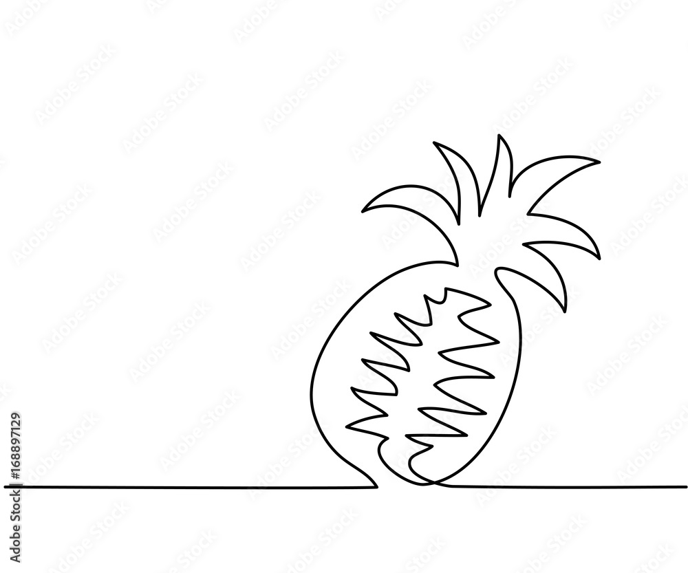 Stylized drawing of pineapple. Continuous thin line drawing. Vector ...