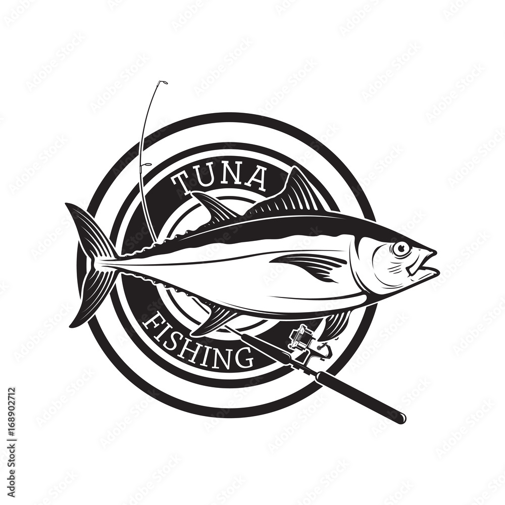 Tuna fishing emblem. Design element for logo, label, emblem, sign ...