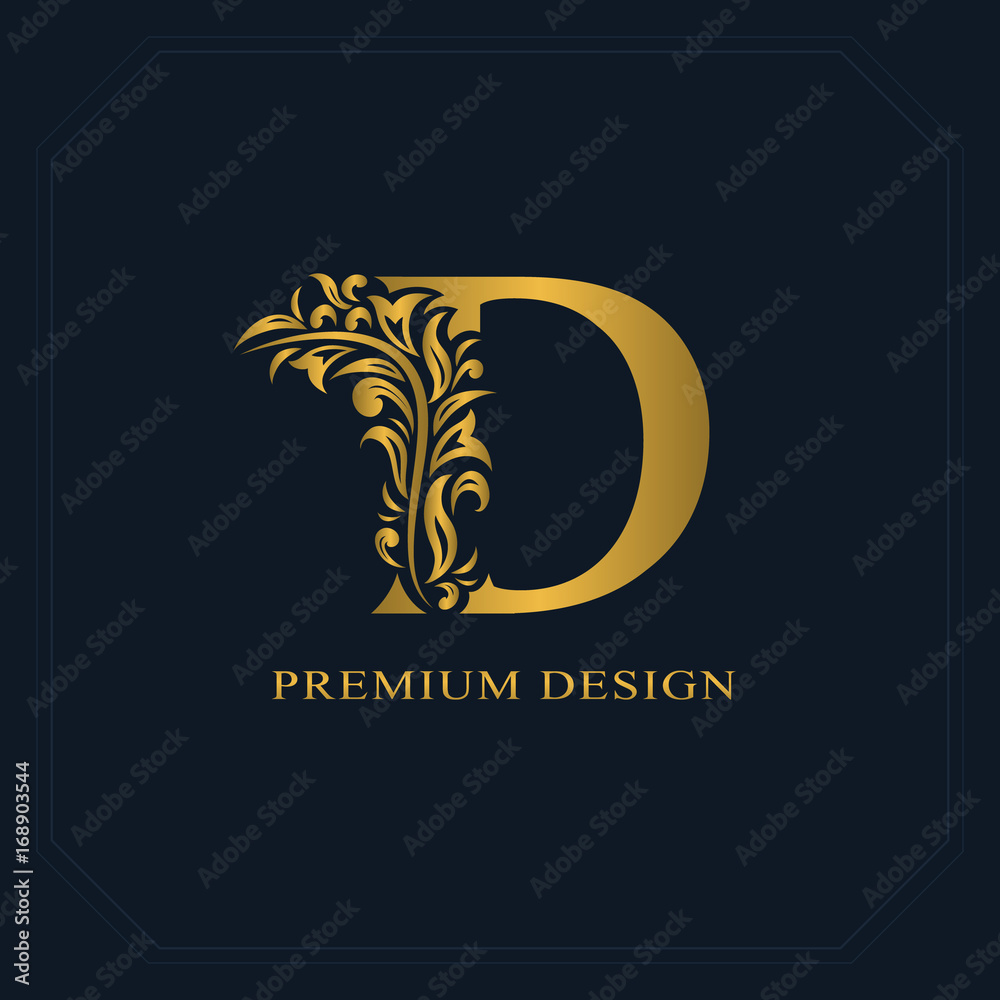 Gold Elegant letter D. Graceful style. Calligraphic beautiful logo ...