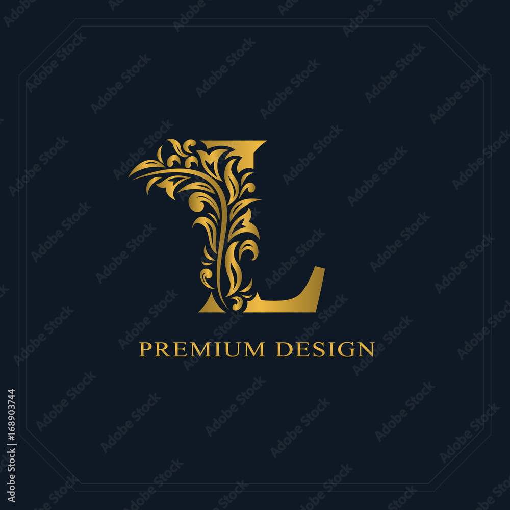 Gold Elegant letter L. Graceful style. Calligraphic beautiful logo ...