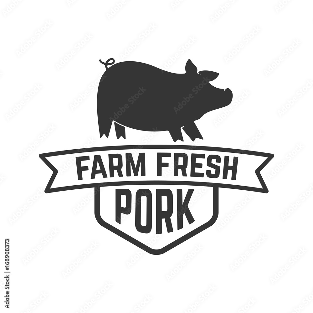 Pork meat label on white background. Design element for logo, label ...