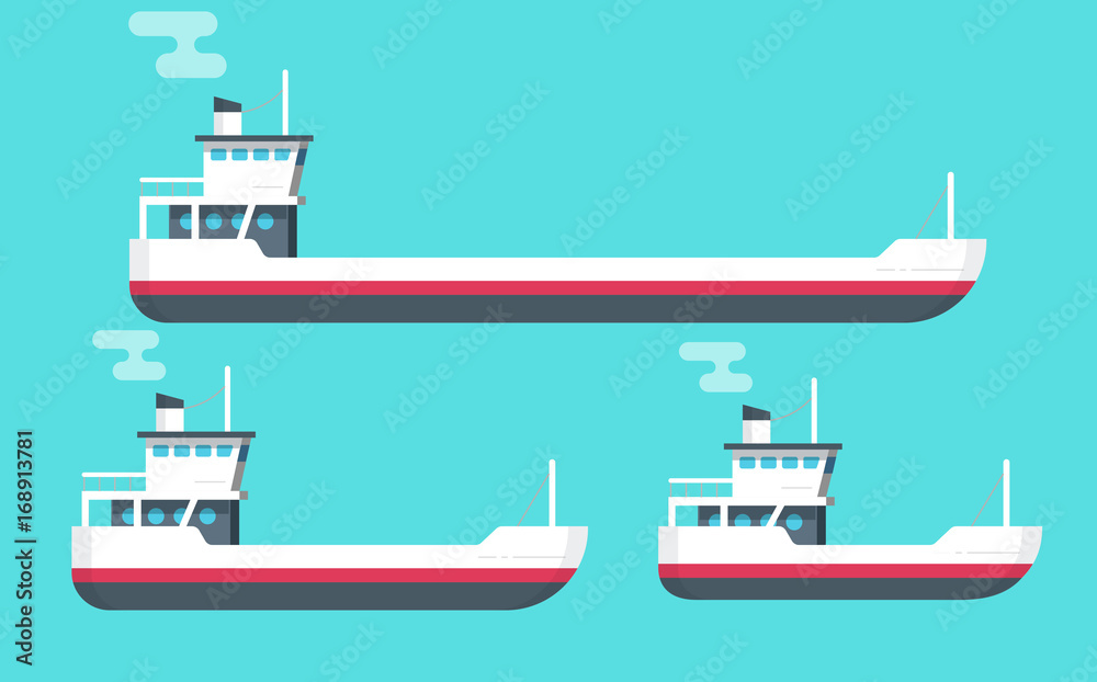 Boats vector illustration set, flat cartoon small and big transport ...