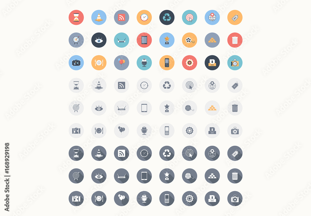72 Round Color and Grayscale Icons 3 Stock Template | Adobe Stock