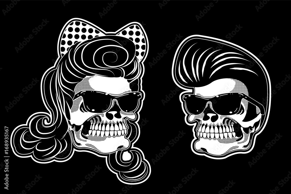 rockabilly skulls vector de Stock | Adobe Stock