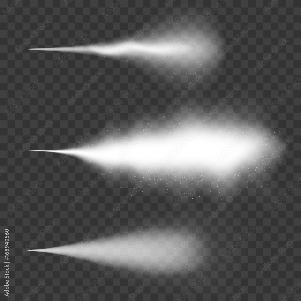 Water spray, mist and smoke effect. White spray effect with dust on ...