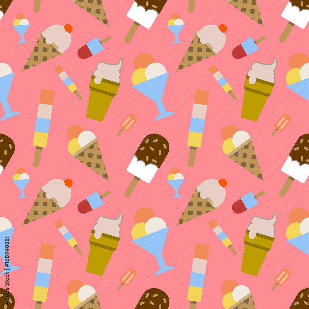 Colorful melting ice-cream seamless pattern on pinkbackground Flat ...