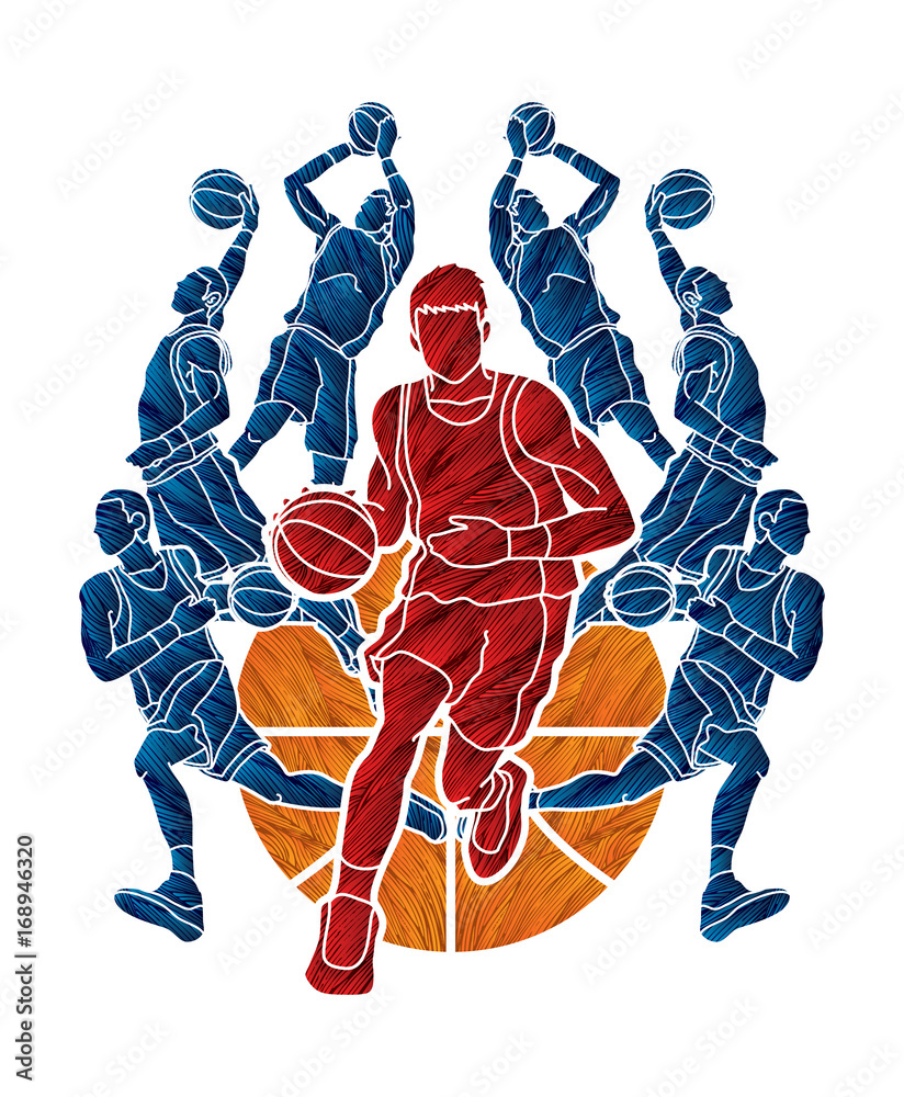 Basketball Team player dunking dripping ball action designed using ...