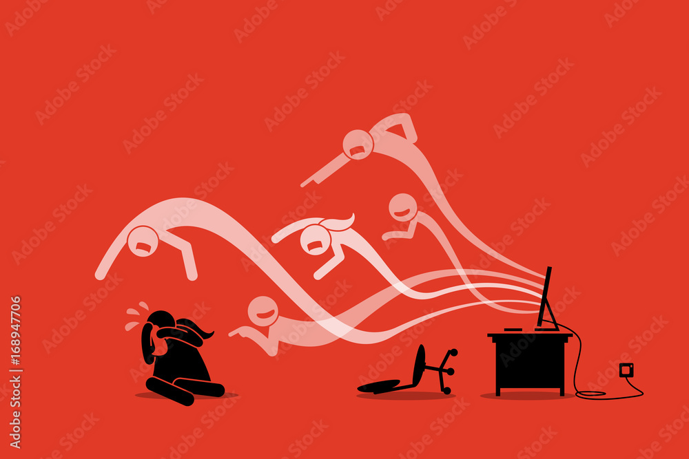 Cyberbully Coming Out from the Computer Internet to Bully and Harass a ...