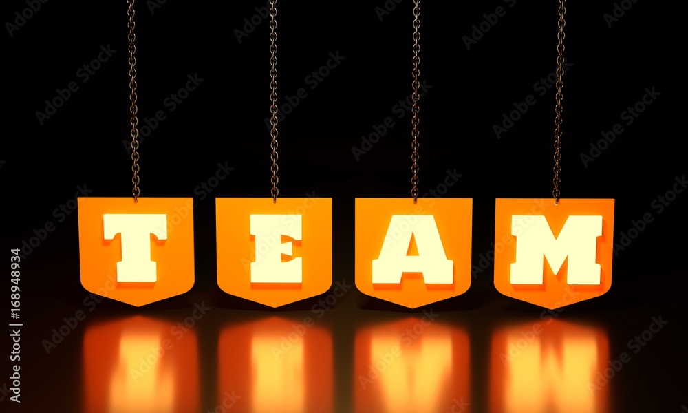 The word team hanging from a chain. 3D rendering. Background for book ...