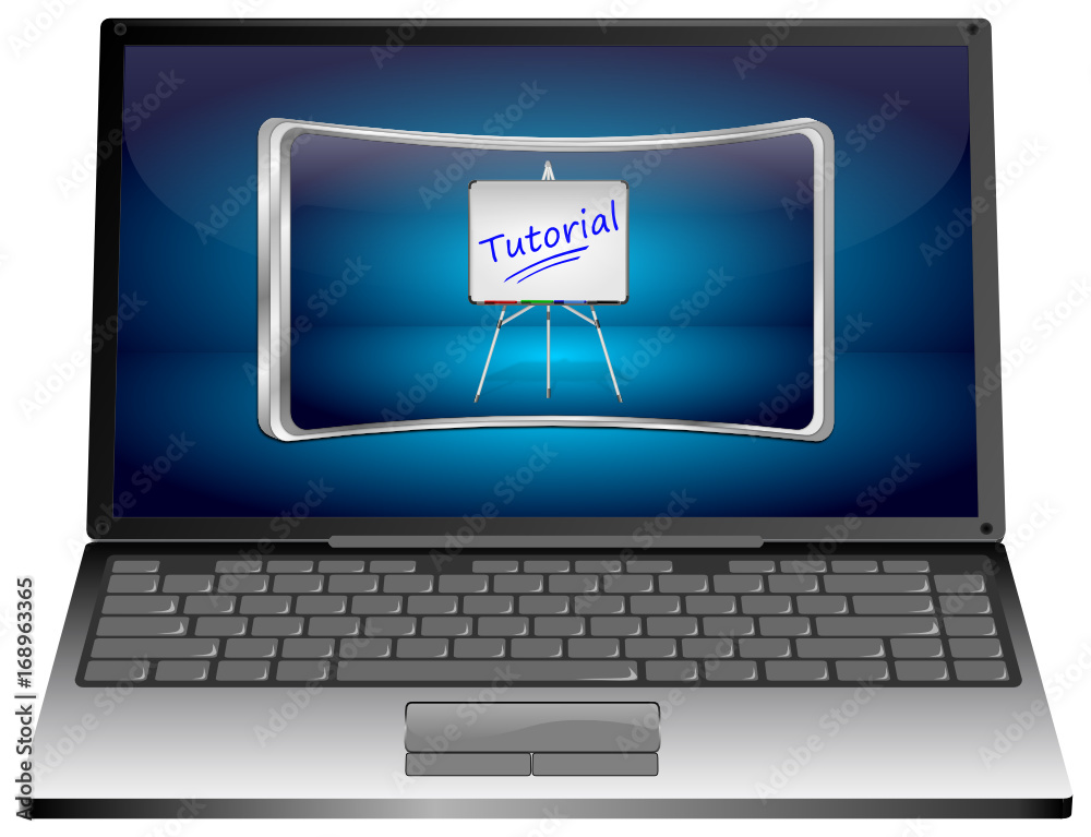 Laptop Computer with Tutorial Button - 3D illustration Stock Vector ...