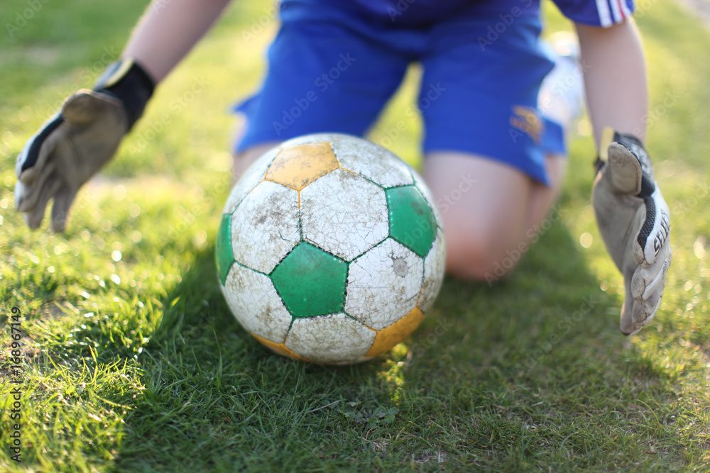 teenage boy, football, goalkeeper, grab, catch, grass, outdoor sports ...