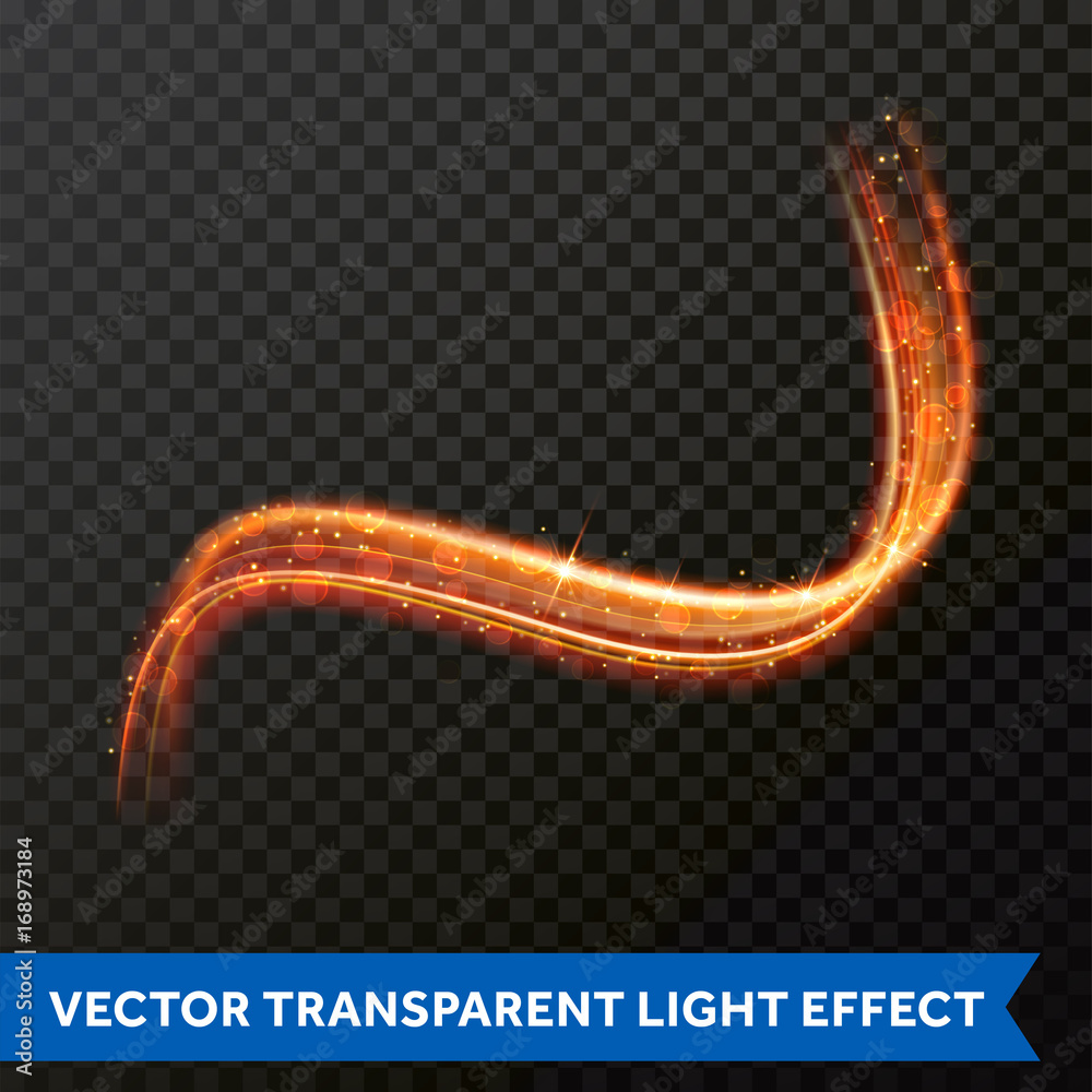 Light line gold swirl effect. Vector glitter light fire flare trace ...