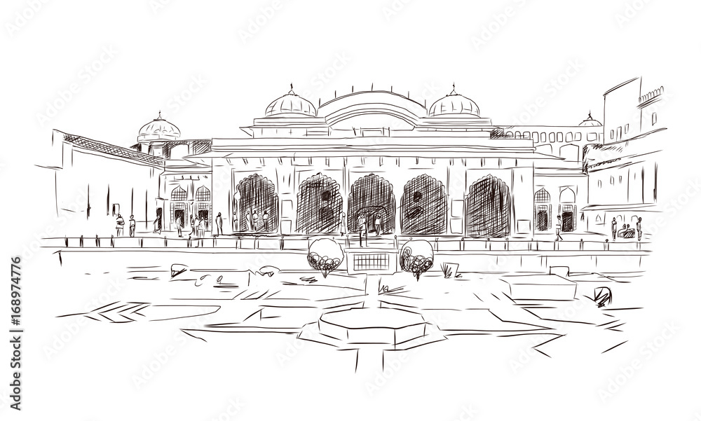 Sketch of Amber fort Jaipur in vector illustration. Stock Vector ...
