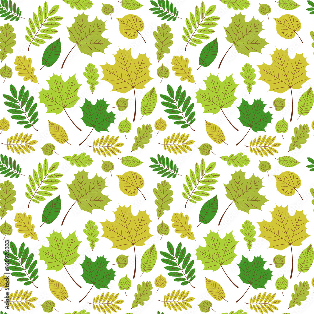 Leaves forest pattern vector seamless. Tree foliage on white background ...