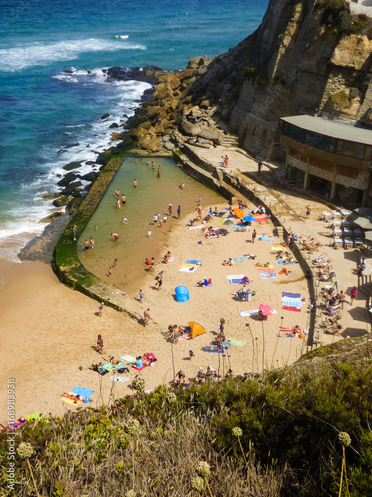 People enjoying the natural pool in Azenhas do Mar (Sintra, Portugal ...