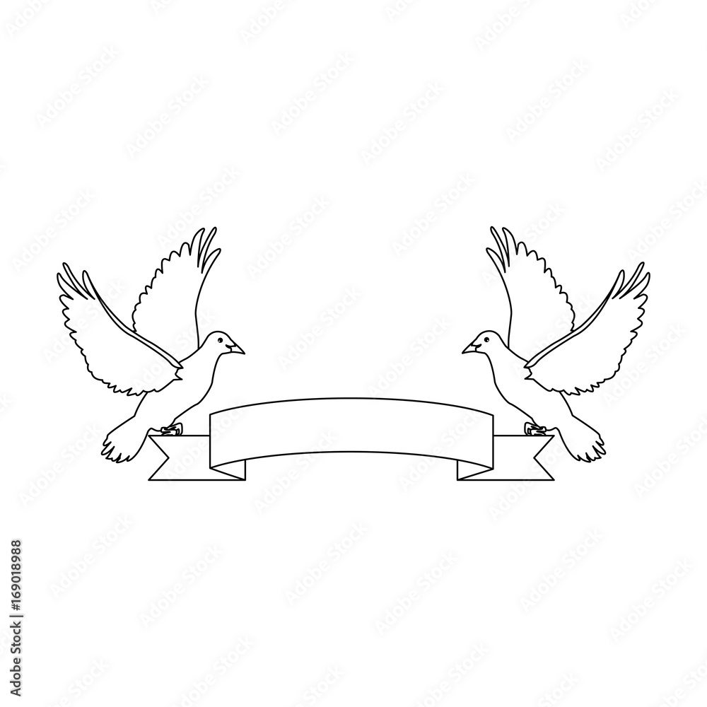 two doves holding a banner ribbons clip art isolated on white ...