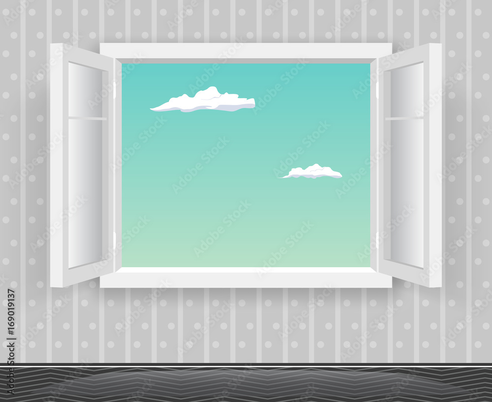 Open Glass Window Frame Cartoon Home Interior Design Template ...