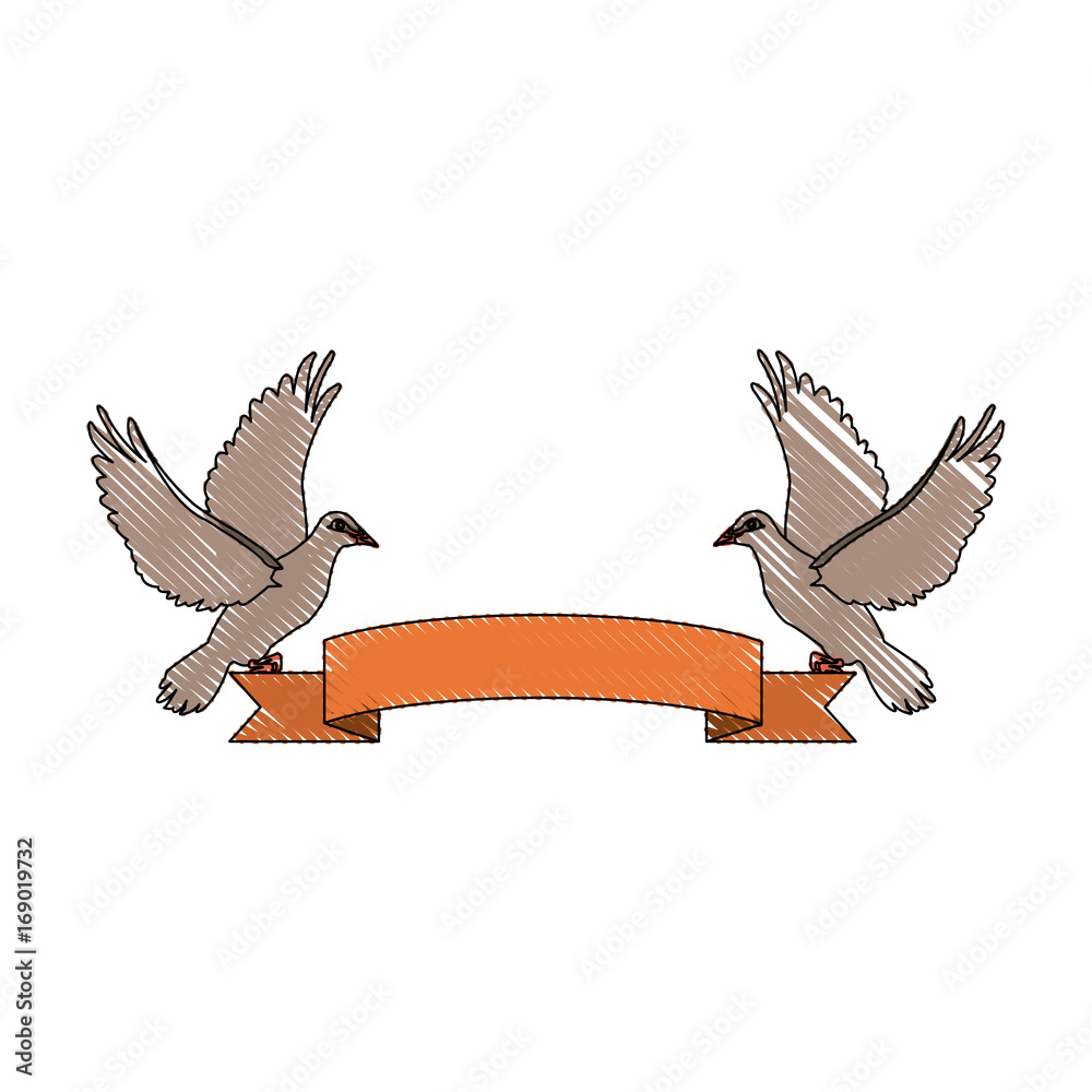 two doves holding a banner ribbons clip art isolated on white ...