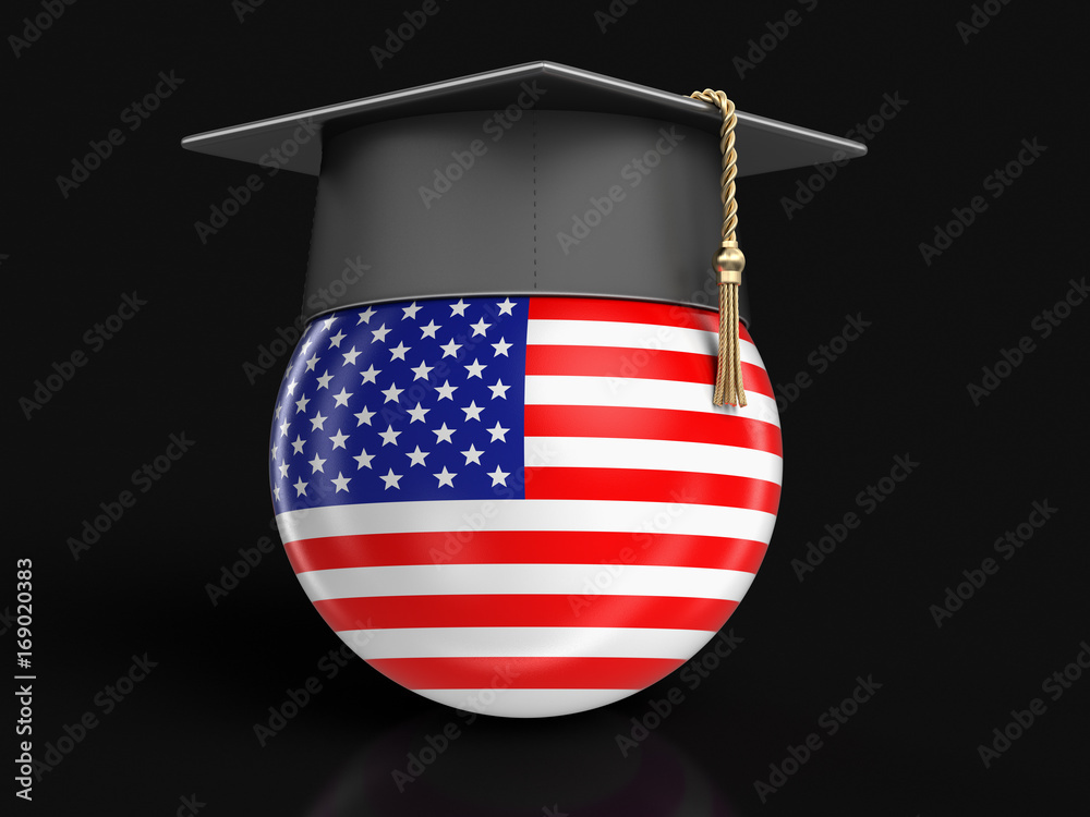 Graduation cap and USA flag. Image with clipping path Stock ...