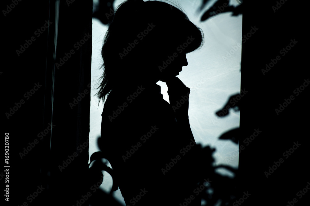 A Sad Girl Thinking Black And White