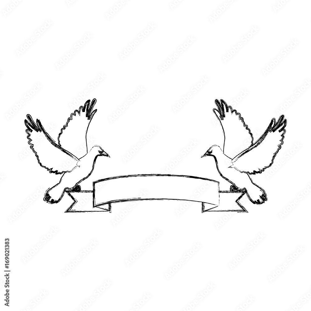 two doves holding a banner ribbons clip art isolated on white ...