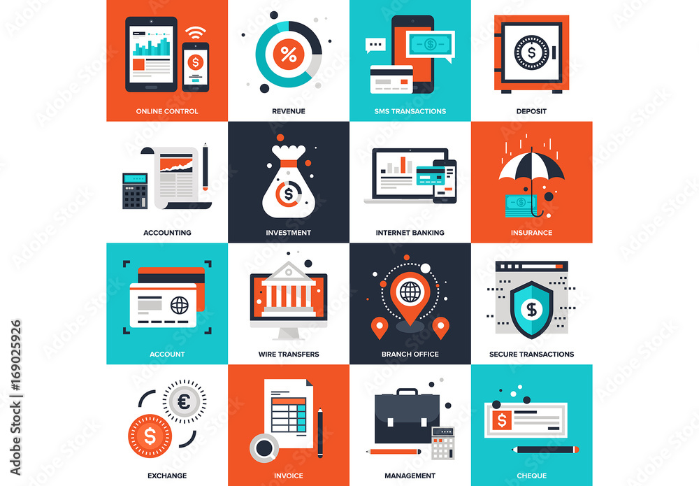 16 Four-Color Square Management Icons 1 Stock Template | Adobe Stock