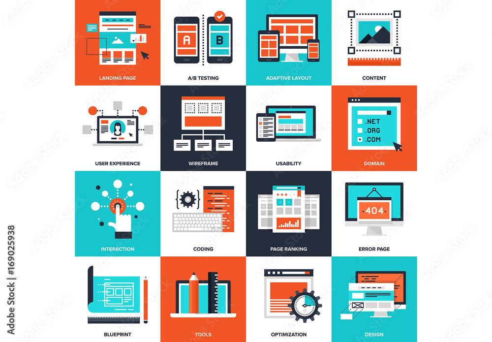 16 Four-Color Square UI Design Icons 1 Stock Template | Adobe Stock