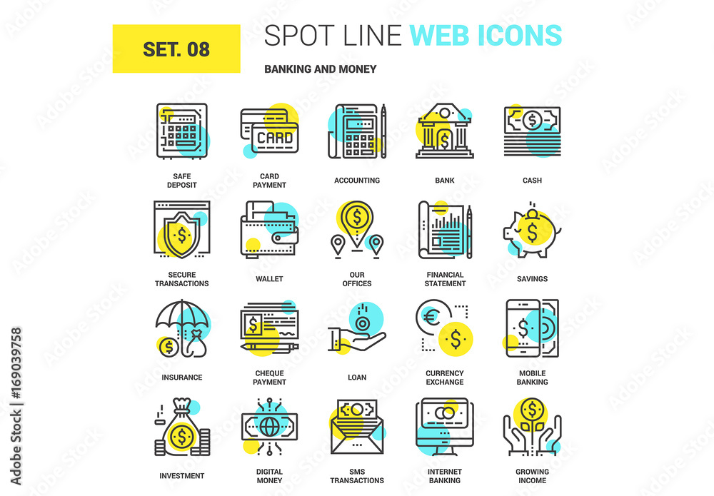 20 Yellow and Cyan Finance Icons 1 Stock Template | Adobe Stock