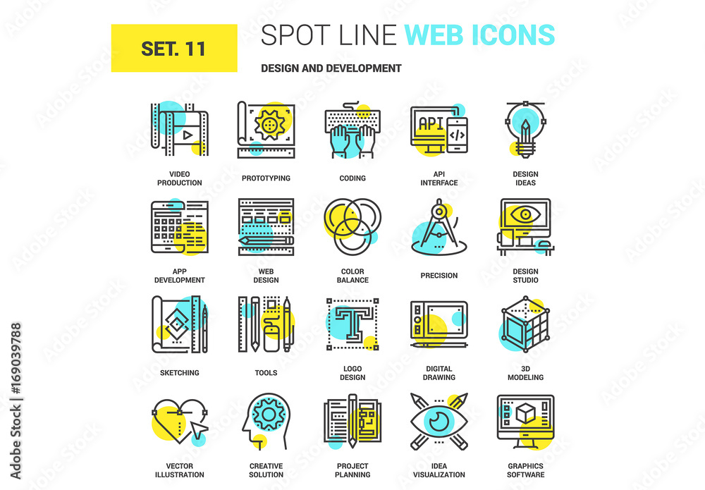 20 Yellow and Cyan Development Icons 1 Stock Template | Adobe Stock