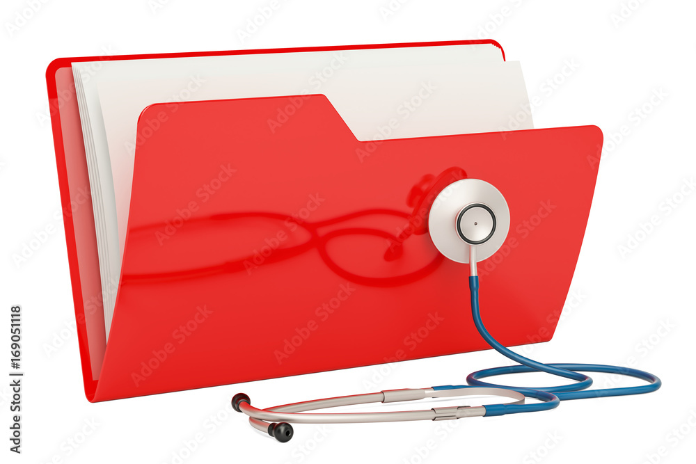 Computer folder icon with stethoscope, 3D rendering Stock Illustration ...