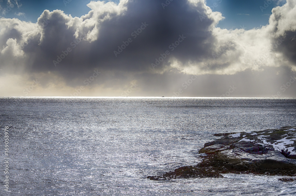 Amazing Slim Line of Sunlight of Sun Going Down On Horizon Over the ...
