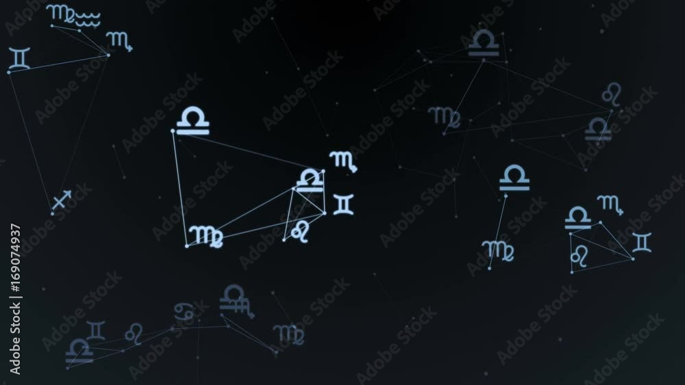 Beautiful plexus with zodiac signs, stars. Group of stars forming a ...