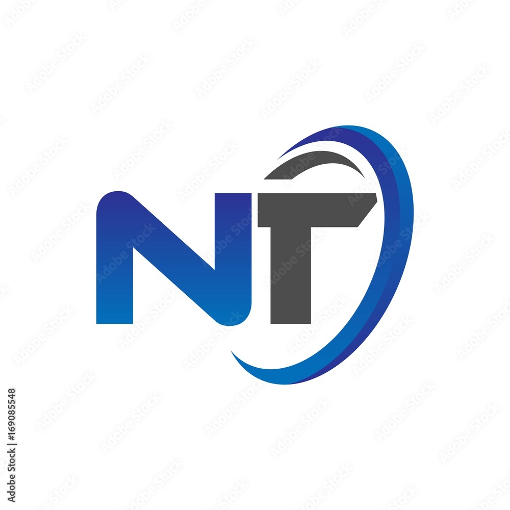vector initial logo letters nt with circle swoosh blue gray Stock ...