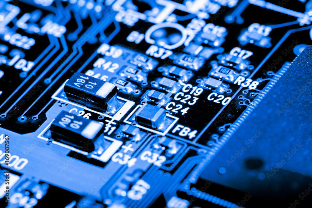 Abstract, Close up at electronic circuits, we see the technology of the ...