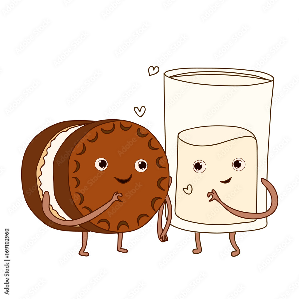 Vector cartoon illustration. Healthy food. Milk and biscuits, love ...