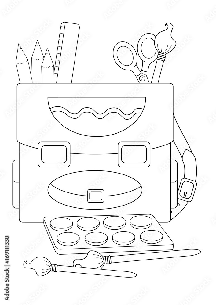 cartoon scene with school elements - coloring page - illustration for ...