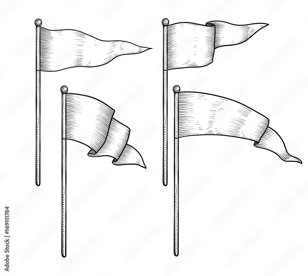 Flag illustration, drawing, engraving, ink, line art, vector Stock ...