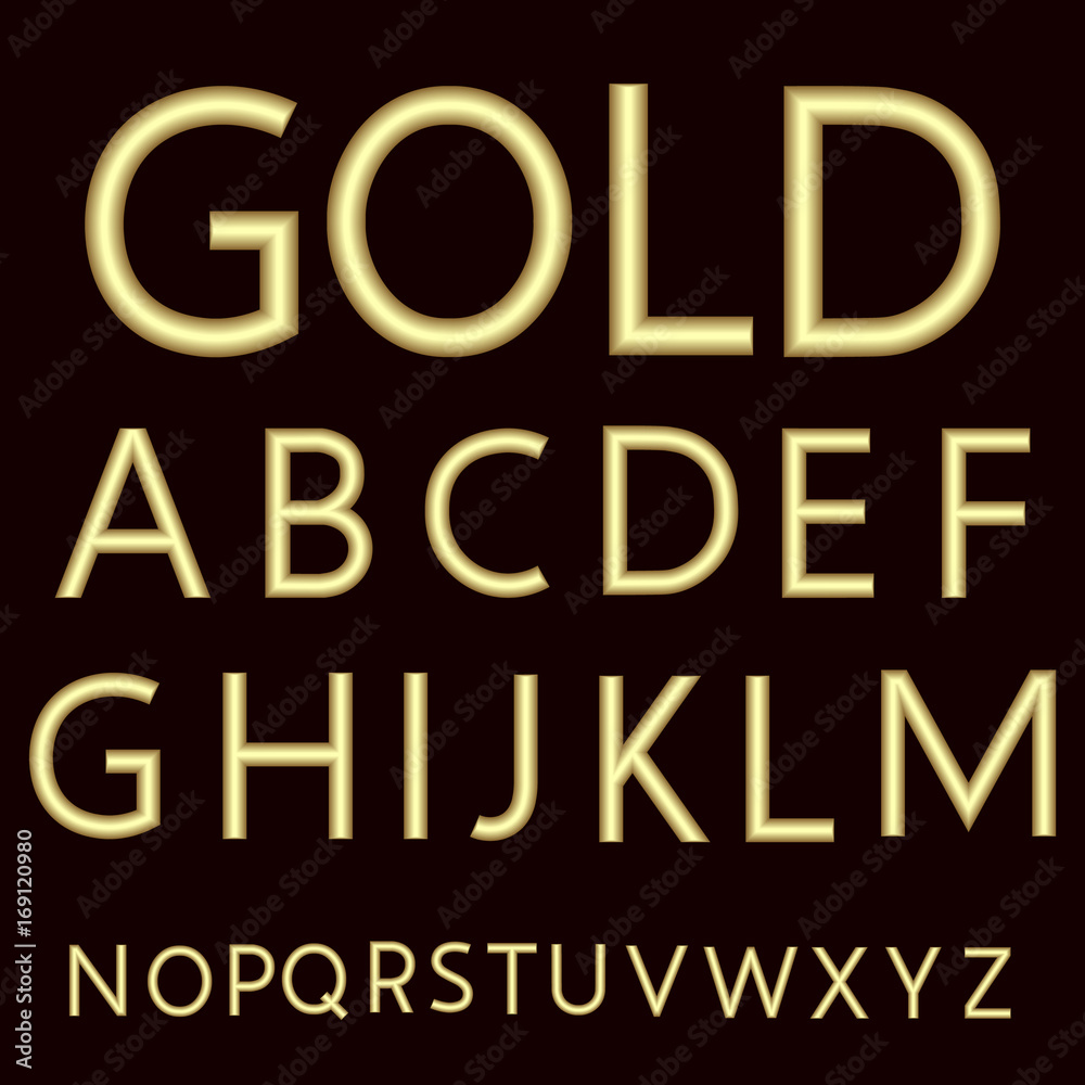A complete set of Latin letters made from gold wire with a matte ...