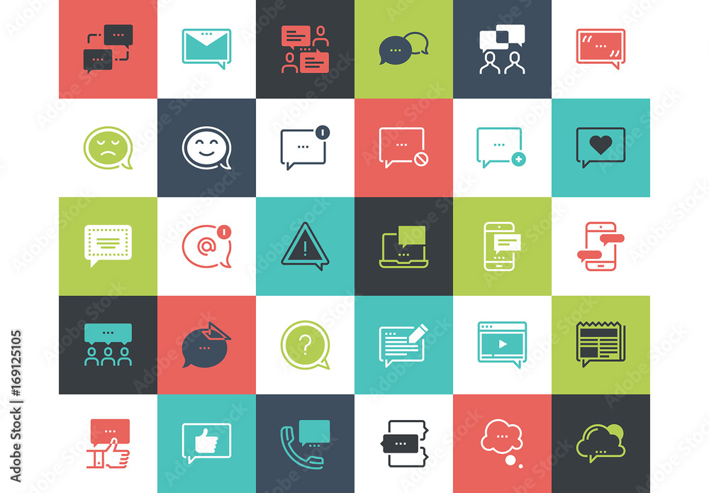 30 Multicolored Square Communication Icons 1 Stock Template | Adobe Stock