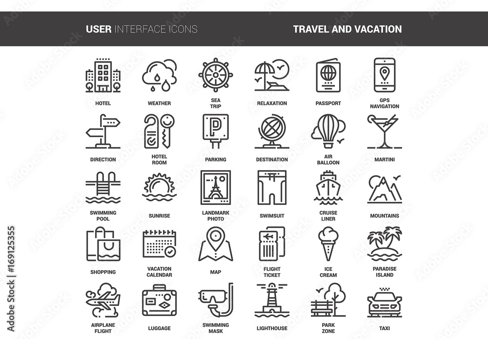 30 Line Art Travel Icons 1 Stock Template | Adobe Stock